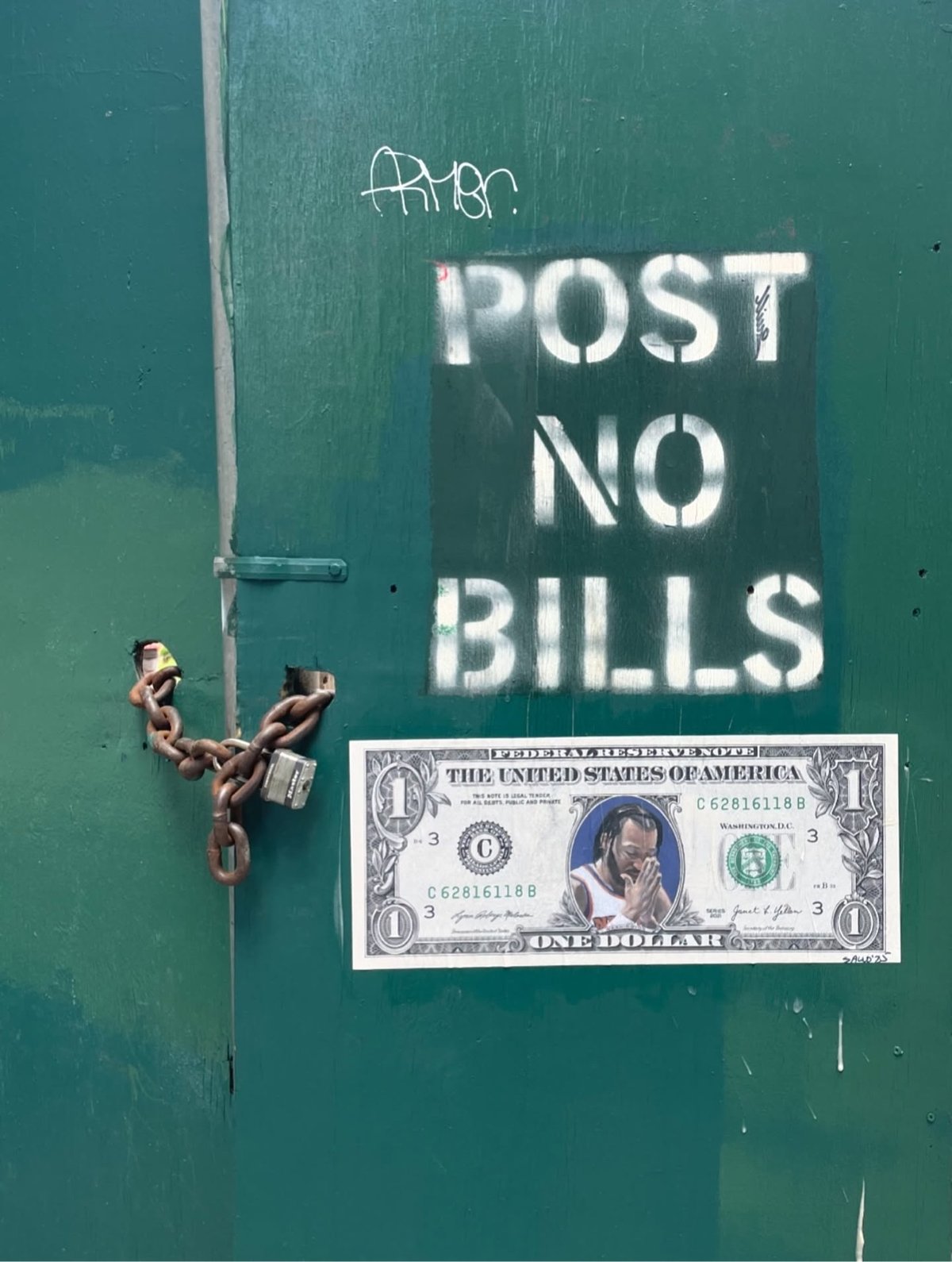 The Knicks Starting Five Painted on One Dollar Bills